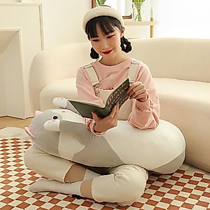 WUYU Lovely Plush Cat Doll Cute Cartoon Soft Stuffed Kitten Pillow Long Throw Sleeping Pillow Doll Toy Gift for Kids Girlfriend Multiple Size (Grey,50cm/19.6in)