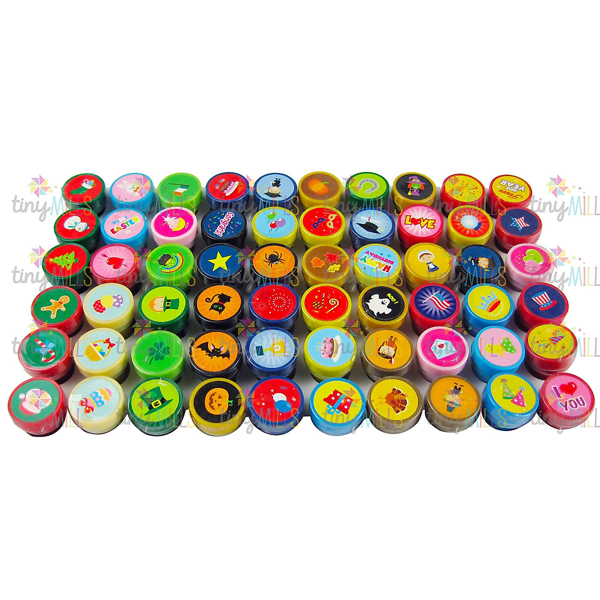 Tiny Mills 60 Pcs Holidays and Occasions Assorted Stampers for Kids 60 Different Stamper Designs Scrapbooking Craft Stampers Teacher Stampers