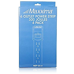 Maxxima 6 Outlet Power Strip Surge Protector - 300 Joules, Features Red On/Off Switch, 4 Pack, Powers Multiple Electronics and Devices Simultaneously, Perfect for Home Appliances - White
