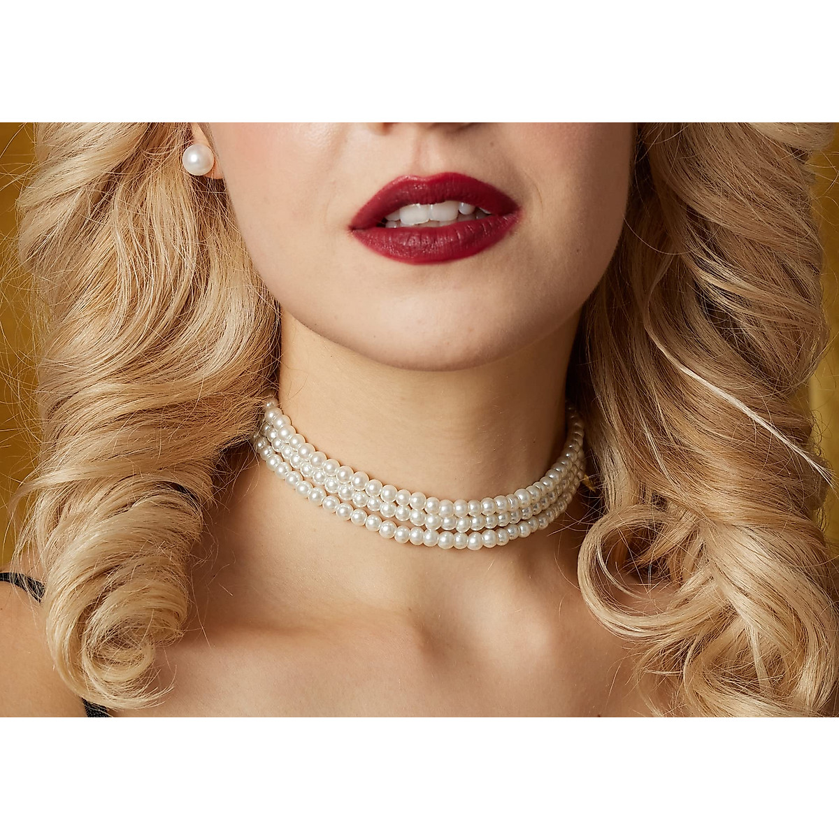 Gionforsy White Pearl Choker Necklace Multi Strand Pearl choker Necklace Short Pearl Necklace for wedding Tea Party (2 layers) (3 Layer)