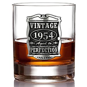 English Pewter Company Vintage Years 1954 70th Birthday or Anniversary Old Fashioned Whisky Rocks Glass Tumbler - Unique Gift Idea For Men [VIN001]