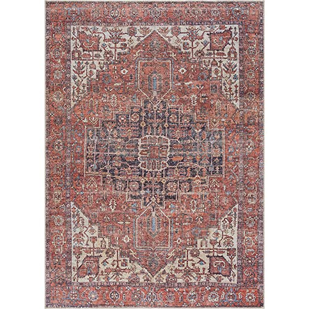 Bloom Rugs Washable 4x6 Rug - Red/Orange/Beige Traditional, Distressed Area Rug for Living Room, Bedroom, Dining Room and Kitchen - Exact Size: 4' x 6'
