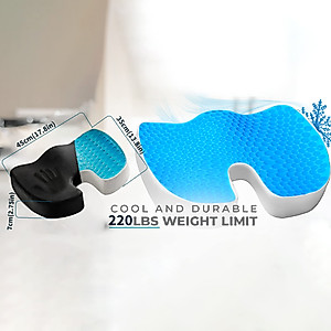 Gel Seat Cushion for Long Sitting - Memory Foam Chair Pillow for Sciatica Pain Relief - Orthopedic Gel & Memory Foam Coccyx Cushion for Tailbone Pain - Office Chair Cushion for Back Pain Grey