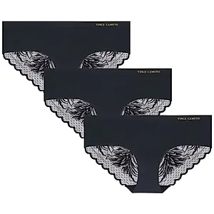 Vince Camuto Women's Underwear ? Seamless Lace Hipster Briefs (3 Pack), Size Medium, Black/Black/Black