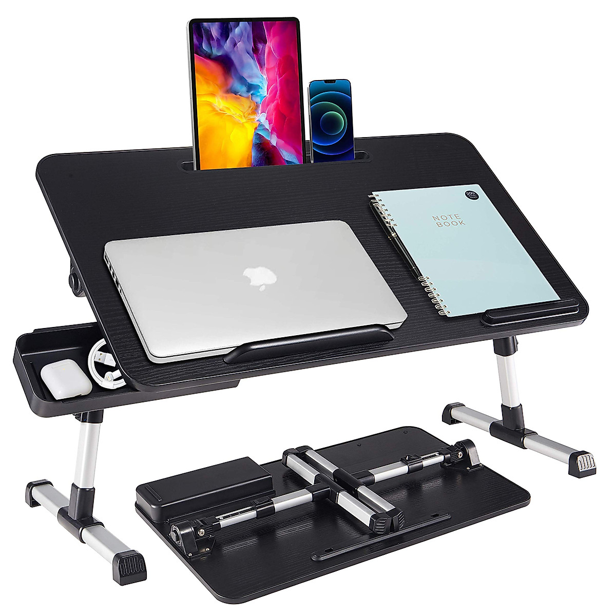 Lap Desk for Laptop,BUILDEC Adjustable Laptop Stand for Desk with Storage Drawer,Foldable Legs Standing Lap Table for Reading, Eating, Working, Writing, Gaming and Drawing in Bed Sofa Couch Floor…