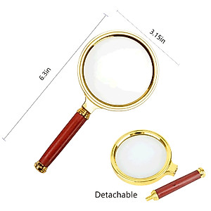 10X Handheld Magnifier Mahogany Handle Magnifier and 5X Necklace Magnifier Reading Magnifying Glass for Reading,Insect Observation, Rocks, Map, Crossword Puzzle,Jewelry