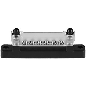 6 Terminal Bus Bar Kit - 150 A BusBar Block, Ground Distribution, 6 Post Power Distribution Terminal Block w/ 6 M4 Screws + 2 Studs Set, for Caravan Car Boat Marine Caravan RV