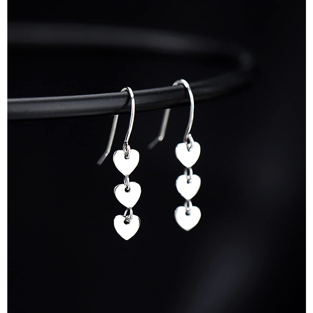 Reffeer Solid 925 Sterling Silver Love Heart Drop Earrings for Women Teen Girls Sweet Heart Dangle Earrings Hook Earrings (A-Silver)