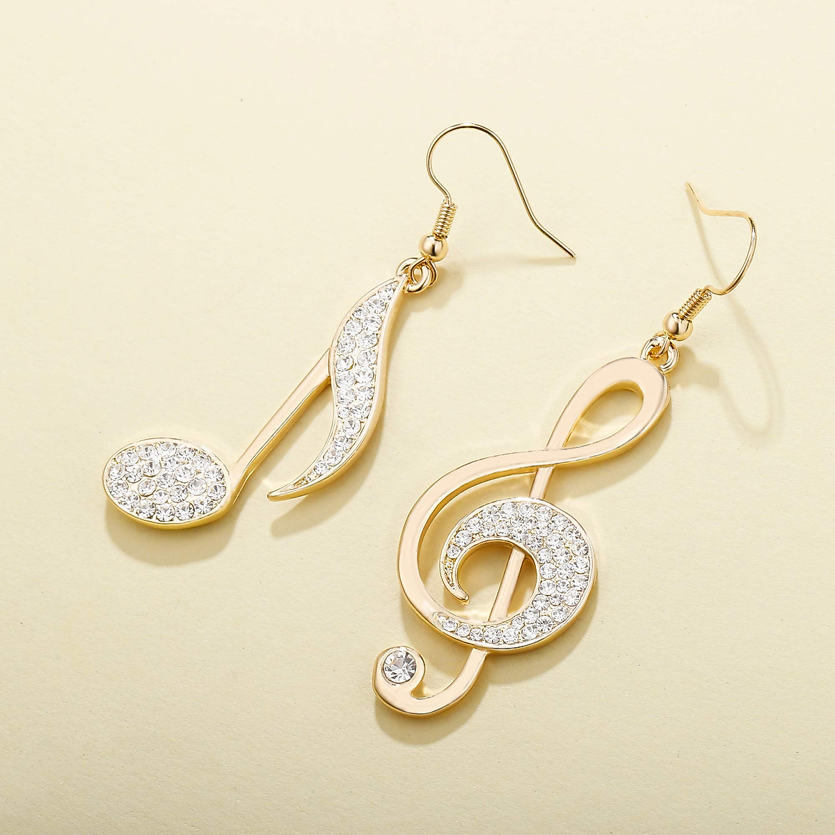 Women Dangle Earrings with Music Note Drop - CZ Clear Crystal Musical Fans Clip on Hook Earring, Rhinestone Fashion Costume Jewelry for Girls…