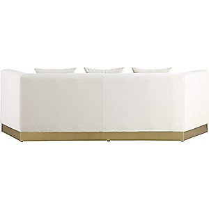 Meridian Furniture Marquis Collection Modern | Contemporary Velvet Upholstered Sofa with Stainless Steel Base in a Rich Gold Finish, 93" W x 38" D x 29" H, Cream