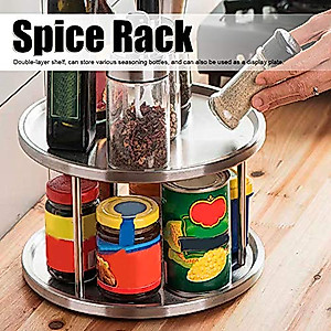 Lazy Susan Turntable Cabinet Organizer, 10.5 Round Stainless Steel Double Layer Turntable Rotating Plate Spice Rack Organizer Kitchen Accessory 10.5x5.9in