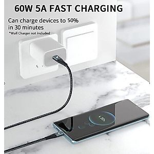 N-Products USB C to USB C Grey Braided Nylon Cable 60W Type C Fast Charging Cord [2-Pack, 6 ft]