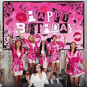 Hot Pink Lips Happy Birthday Backdrop Early 2000s Party Decorations Pink Girl Teen Girls Theme Party Supplies Banner Photography Background for Girls 2000s Birthday Party Decorations