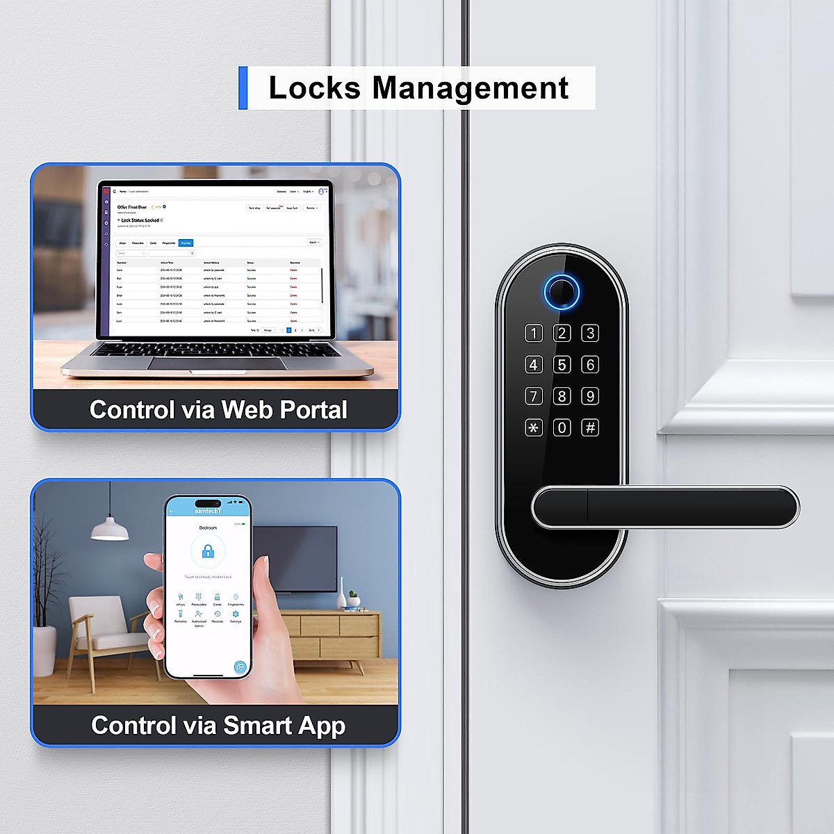 Smart Lock, Keyless Entry Door Lock, Fingerprint Door Lock, Digital Door Lock, Smart Lock for Front Door, Bluetooth Electronic Door Lock (Powered by Sifely)