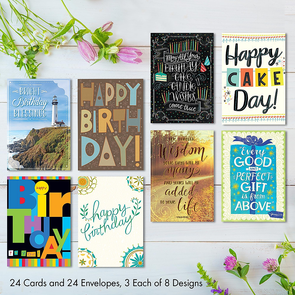 Faithfully Yours Designer Greetings Typographic Birthday Boxed Card Assortment, Gift From Above with Biblical Scripture Verses (Box of 24 Greeting Cards with Envelopes)