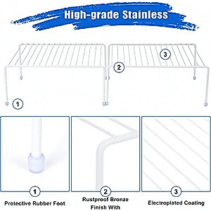 yaenoei (16.1 x 10.3 Inch) Freezer Cabinet Storage Shelf Rack, Rustproof Stainless Steel Kitchen Organizer Space Saver for Fridge Pantry Shelves Countertops (6, White)