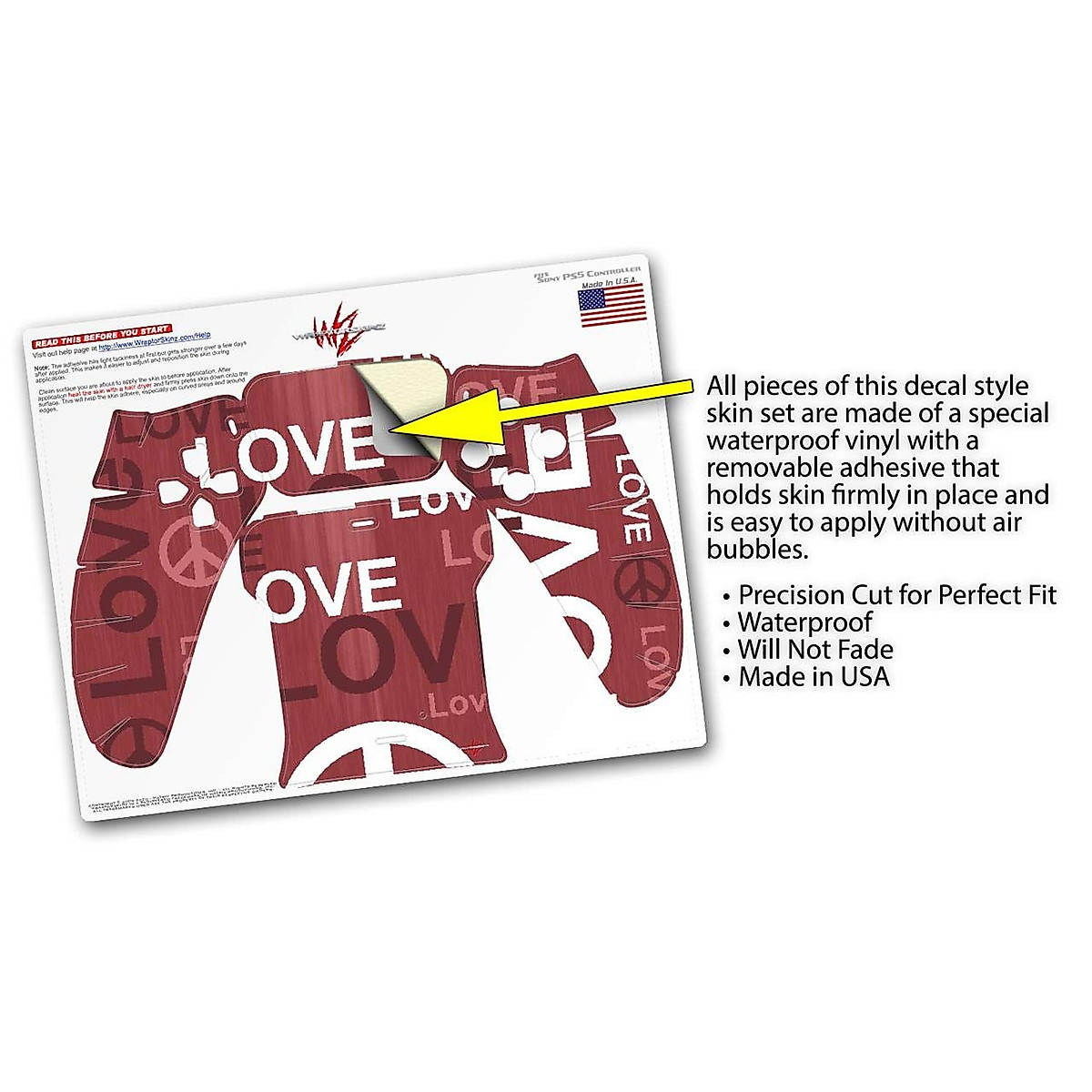 WraptorSkinz Skin Wrap compatible with Sony PS5 DualSense Controller Love and Peace Pink (CONTROLLER NOT INCLUDED)