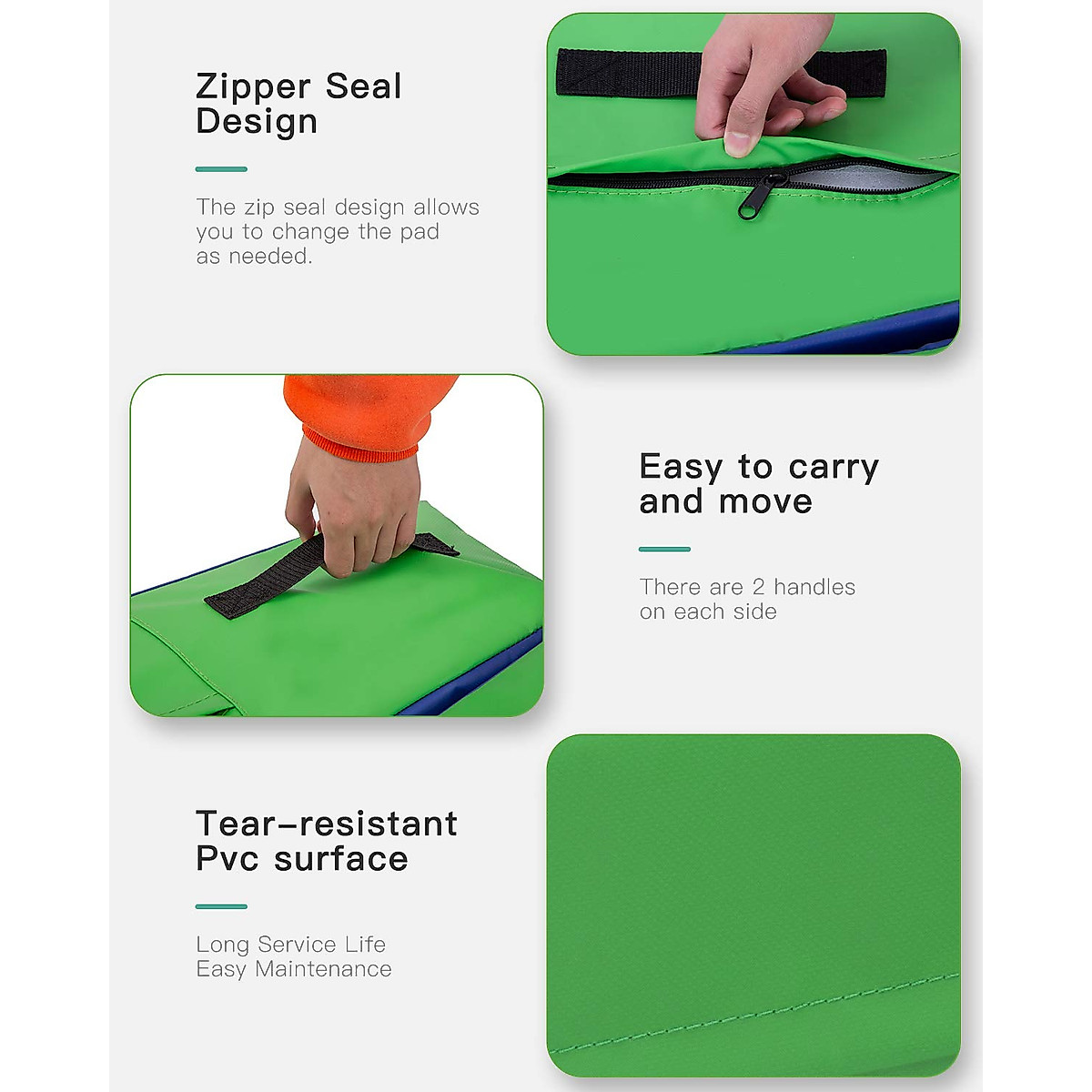 NiamVelo Incline Gymnastics Mat Folding Tumbling Mat Home Gym Mat 48''x24'' Non-slip PVC Surface Cheese Wedge Mat for Kids & Adults Workout (Blue)