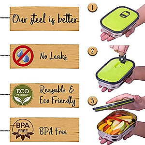 Bento Lunch Box for Kids Adults, Stainless Steel Leakproof Lunch Containers Boxs for Kids Storage, Vacuum Fresh-Keeping for School Work Picnic, Food-grade Silicone