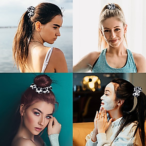 20 Pieces Cow Print Scrunchies Cow Hair Scrunchies Woman Scrunchy Hair Ties Elastic Silk Satin Scrunchies Hairband Scrunchy Ponytail Holder for Player Team Party Hair Accessories(Black)