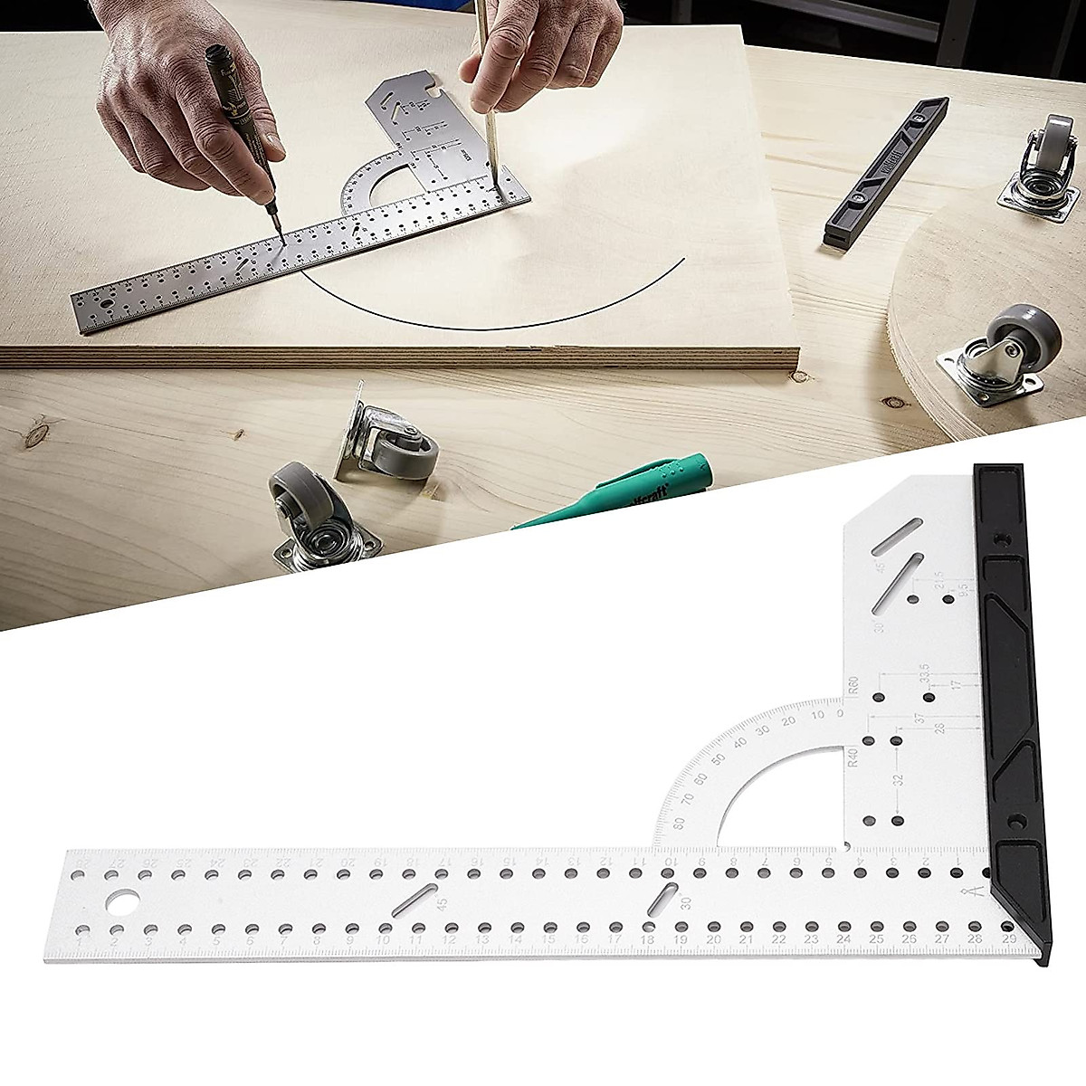 KJAOYUPositioning Square,90 Degree Positioning Squares,Positioning Squares for Woodworking, 300mm Aluminium Alloy Clear Scale L Ruler Carpenter Tool for Woodworking