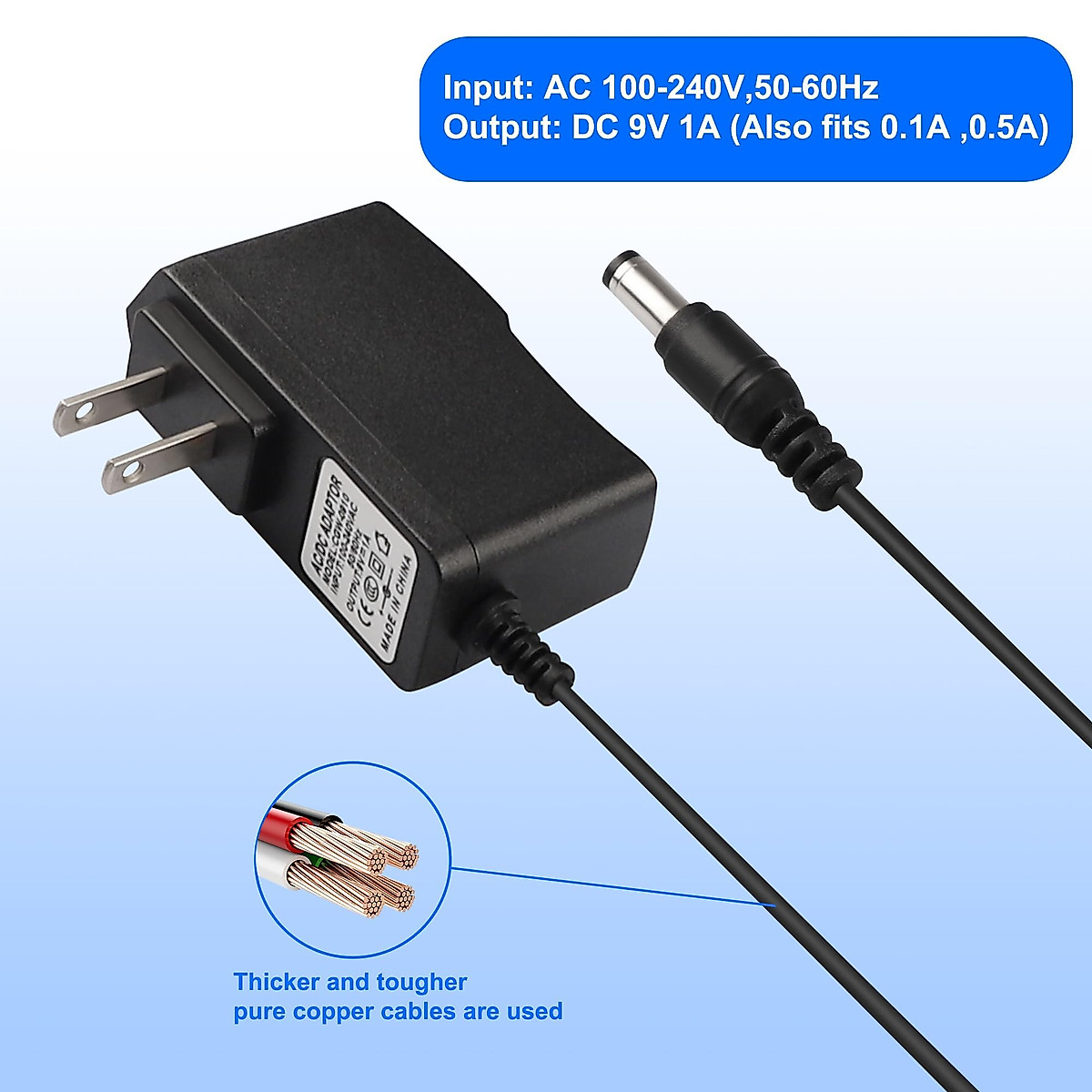 9V Adapter for Boss PSA-120S, AC DC Power Supply for BOSS Effects Pedal, Roland Musical Instruments, Distortion, Casio Keyboard, ME-80 ME-70 ME-25 ME-50B GT-100 GT-1 GT-10 AD-10