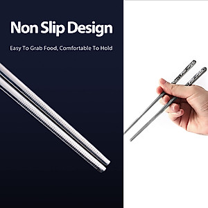 Phoenix Chopsticks Metal Reusable Designed In Korea Japanese Style Stainless Steel 316 18/10 Non-Slip Dishwasher Safe Laser Etched (Black - 2 Pairs)