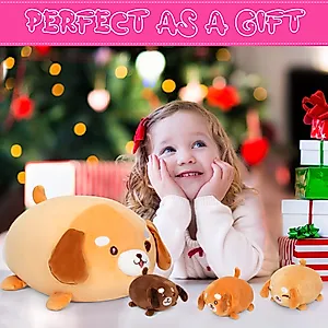 Zakeml 5PCS Cute Corgi Dog Plush Pillow, 15'' Corgi Plush Stuffed Animal with 4 Baby Corgi Plushies, Soft Dog Plush Sleeping Pillow Doll Toy Christmas Birthday for Kids Girlfriend Room Decor