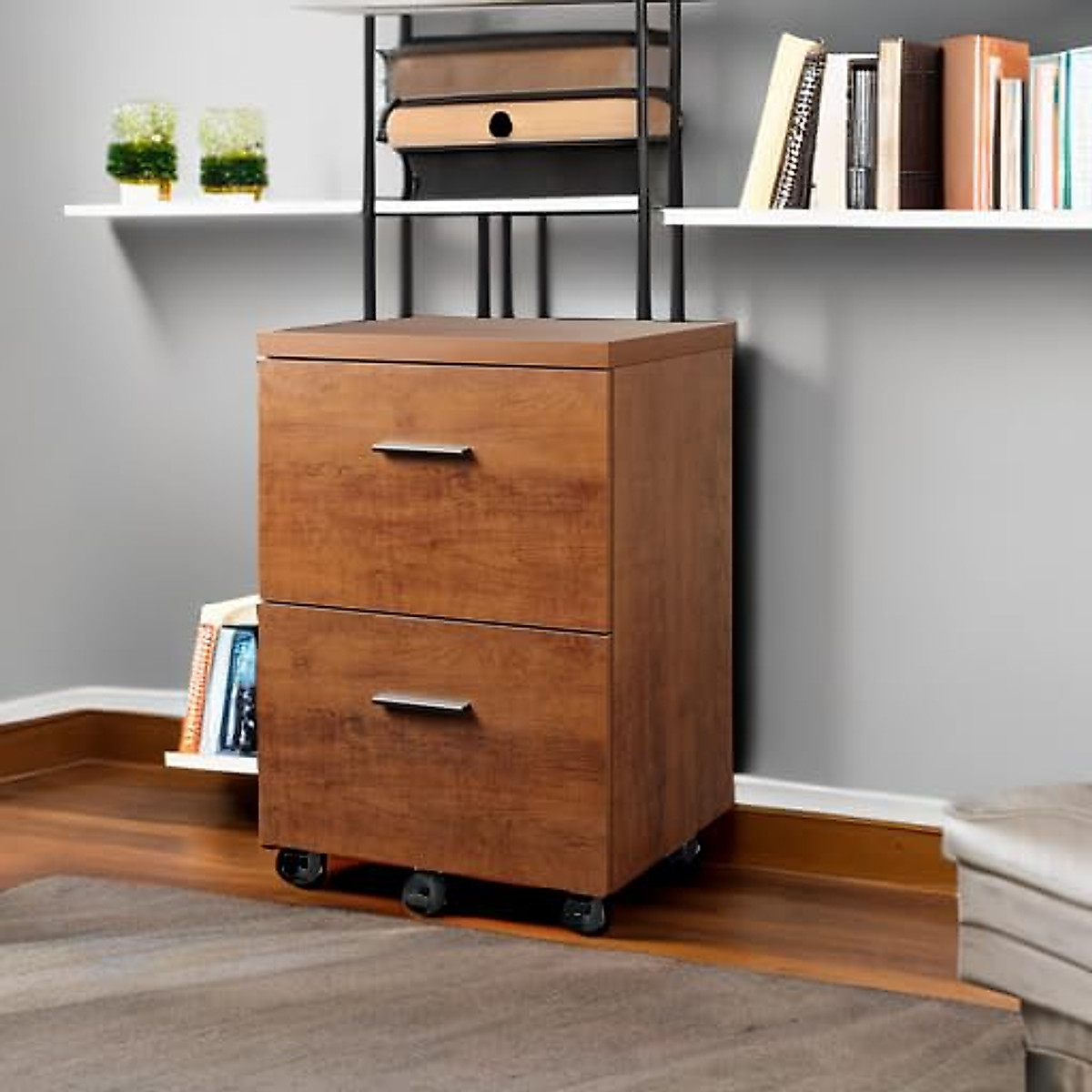 DEVAISE Wood File Cabinet, 2 Drawer Filing Cabinet for Home Office, Vertical File Cabinets with Wheels fits A4/Letter/Legal Size File, Walnut