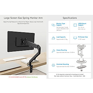 Waveshare Gas Spring Monitor Arm for 17~30 Inch Display Monitor, Height Adjustment, Supports Multi-Angle Rotation and Expansion