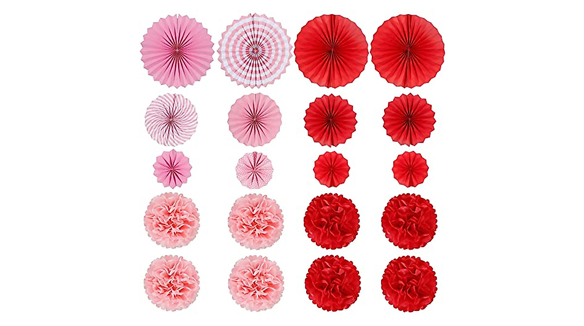 Valentine’s Day & Party Decor Set | 70-Piece Pink Hanging Fans ...