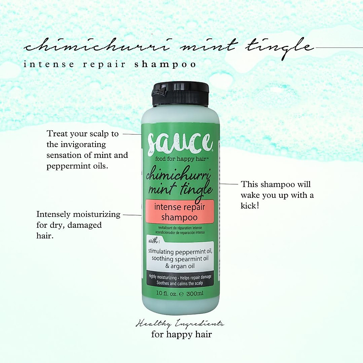 SAUCE BEAUTY Intense Repair Shampoo - Chimichurri Mint Tingle Hair Repair Shampoo - Hydrating Shampoo for Damaged Hair - Paraben and Sulfate-Free Hair Shampoo With Argan & Peppermint Oil (10 Fl Oz)