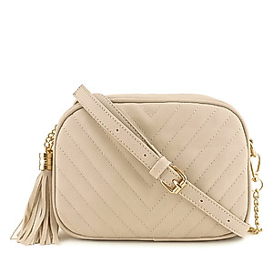 Simple Shoulder Crossbody Bag With Metal Chain Strap And Tassel Top Zipper (Dusty Navy)