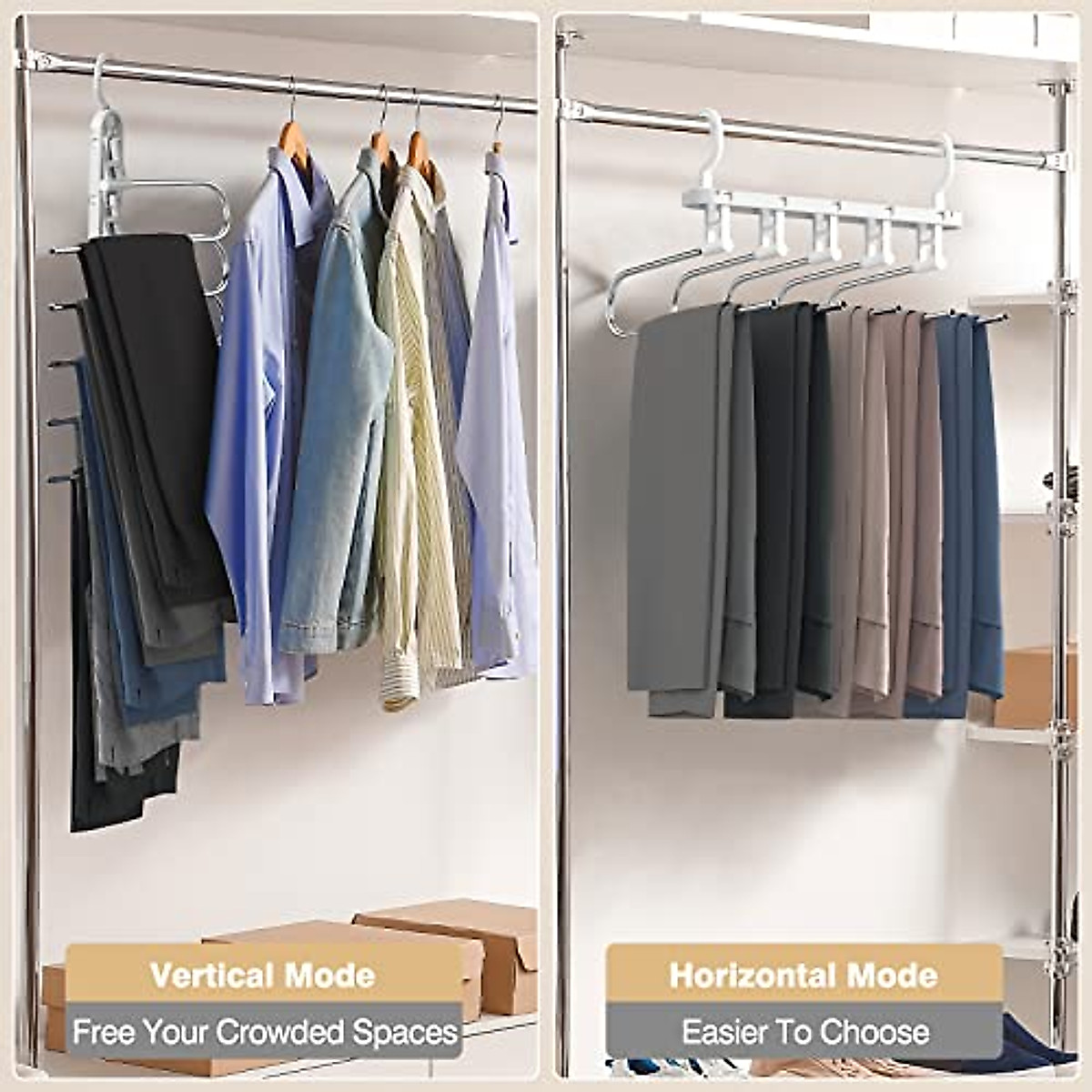 Roylvan Pants Hangers Space Saving, 2 Pack for Closet Clothes Hanger Organizer Jean Hangers Pants Rack for Trousers Skirts Scarf, Non Slip Hangers Space Saving for Closet, Dorm Room, Travel