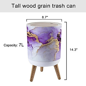 Small Trash Can with Lid Purple gold abstract of marble liquid ink art painting on paper Image Round Recycle Bin Press Top Dog Proof Wastebasket for Kitchen Bathroom Bedroom Office 7L/1.8 Gallon