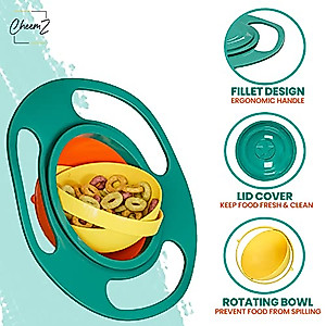 CheemZ Gyro Bowl for Toddlers-Baby Magic Bow-360 for Kids Age 1 To 3 Years-Spill Resistant Bowls for Toddlers with Lid and 360 Bowl Rotations, Mess Free Snack Bowls for Toddlers, 17 x 17 x 7cm - Green