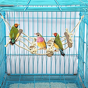 Bird Rope Perch, Natural Wooden Bird Rope Climbing Net Toys, Durable Hanging Bird Parrot Toy for Parakeet Cockatoos Cockatiel Lovebirds and Amazon Parrot