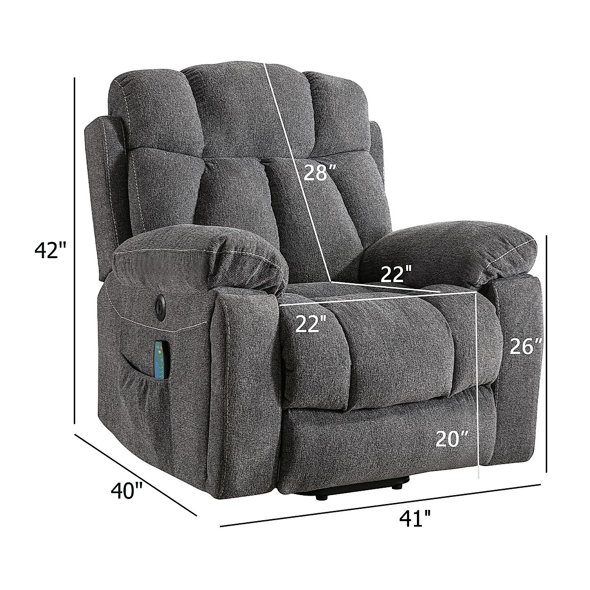CANMOV Large Power Lift Recliner Chairs with Massage and Heat for Elderly Big People, Heavy Duty Motion Reclining Mechanism-Anti Skid Fabric Recliner Chair with 2 Concealed Cup Holders,Dark Gray