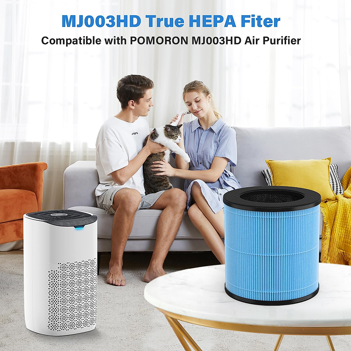 CFKREYA MJ003HD Replacement Filter Compatible with POMORON Air Purifier Model MJ003HD, 4-in-1 High-Efficiency H13 HEPA with Activated Carbon Filter, 2 Pack