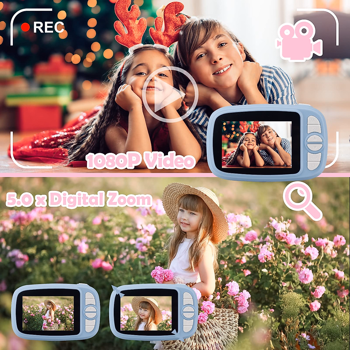 Kids Instant Camera, Mijiaowatch 12MP/1080P Kids Digital Print Camera with 3.5 Inch Cameras for Kids 32GB TF Card, Kids Gift Toys for Ages 3-14 (Blue)