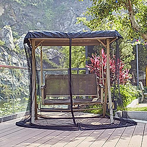 Patio Swing Mosquito Netting - Polyester Mesh Screen with Zipper Opening and roof Waterproof Tent - Rectangle Netting Curtain (Three-Person Chair Size)