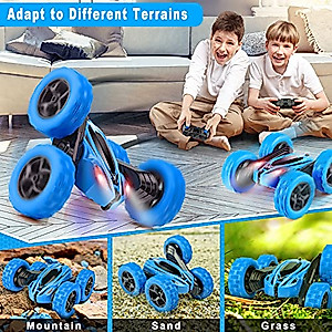 ORRENTE Remote Control Car, RC Cars 2.4GHz Fast Stunt RC Car, 4WD Double Sided 360° Rotating RC Trucks with Headlights, Off Road RC Crawler Toy Cars for Kids Gift for Boys Girls