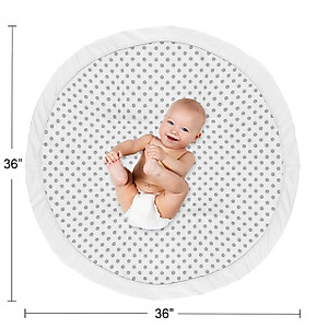 Sweet Jojo Designs Grey and White Polka Dot Girl Baby Playmat Tummy Time Infant Play Mat - for The Blush Pink and Gray Shabby Chic Boho Watercolor Floral Rose Flower Collection