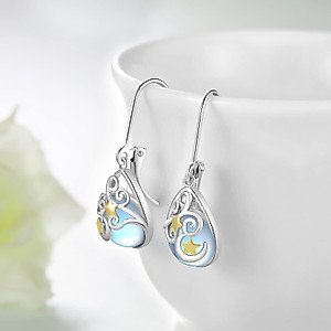 SVODEA Moonstone Moon Star Earrings for Women,925 Sterling Silver Crescent Moon Star Drop Dangle Earrings,Anniversary Birthday Jewelry Gift for Women Mom Wife