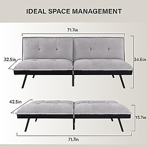 CH CHARME HOUSE Convertible Bed, Multi-Functional Design futon Couch with Adjustable Backrest, Modern Sleeper Sofa for Office, Living Room and Bedroom, Grey