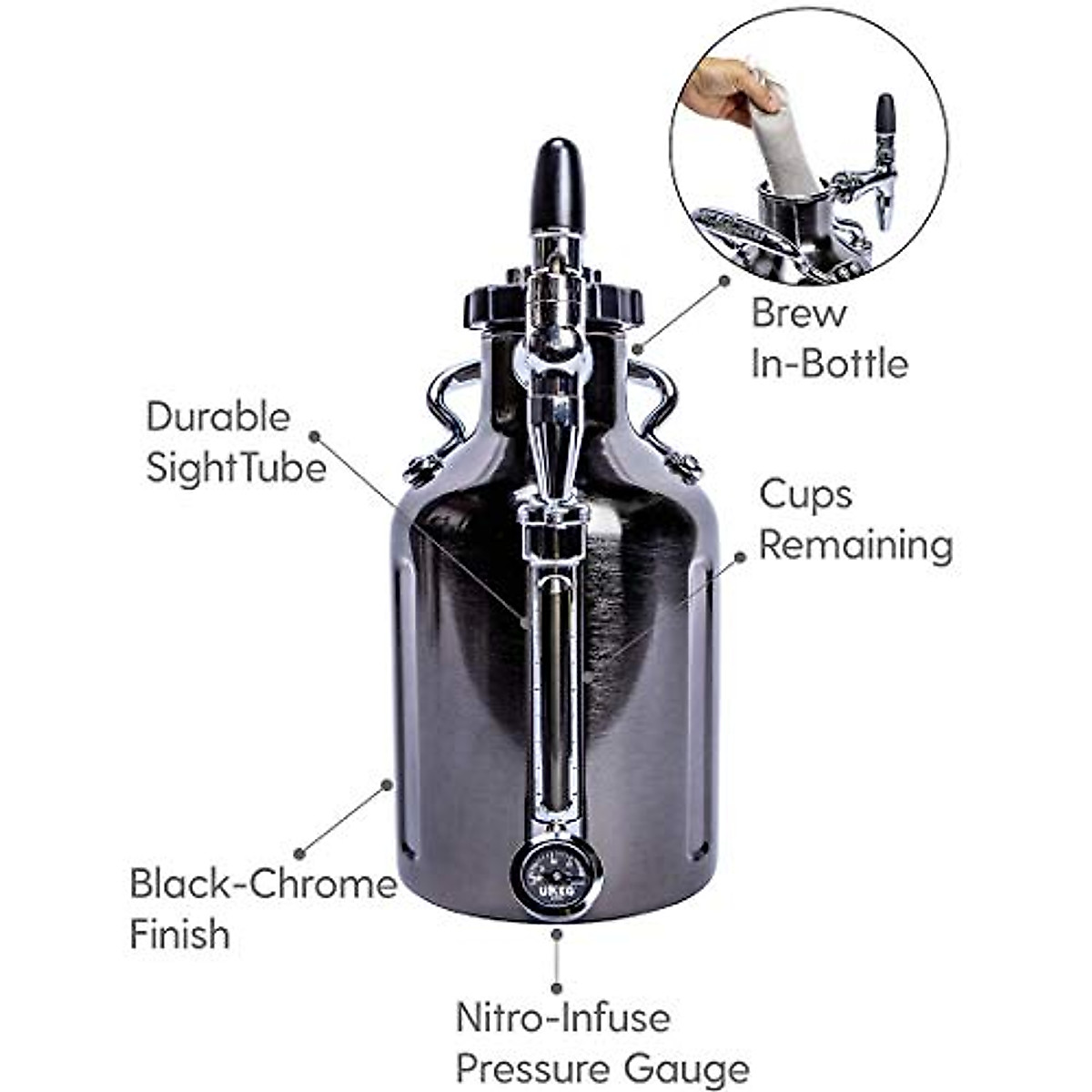 GrowlerWerks uKeg Nitro Cold Brew Coffee Maker, 50 oz, Black Chrome with Cold Brew Coffee Filters, 50 pack