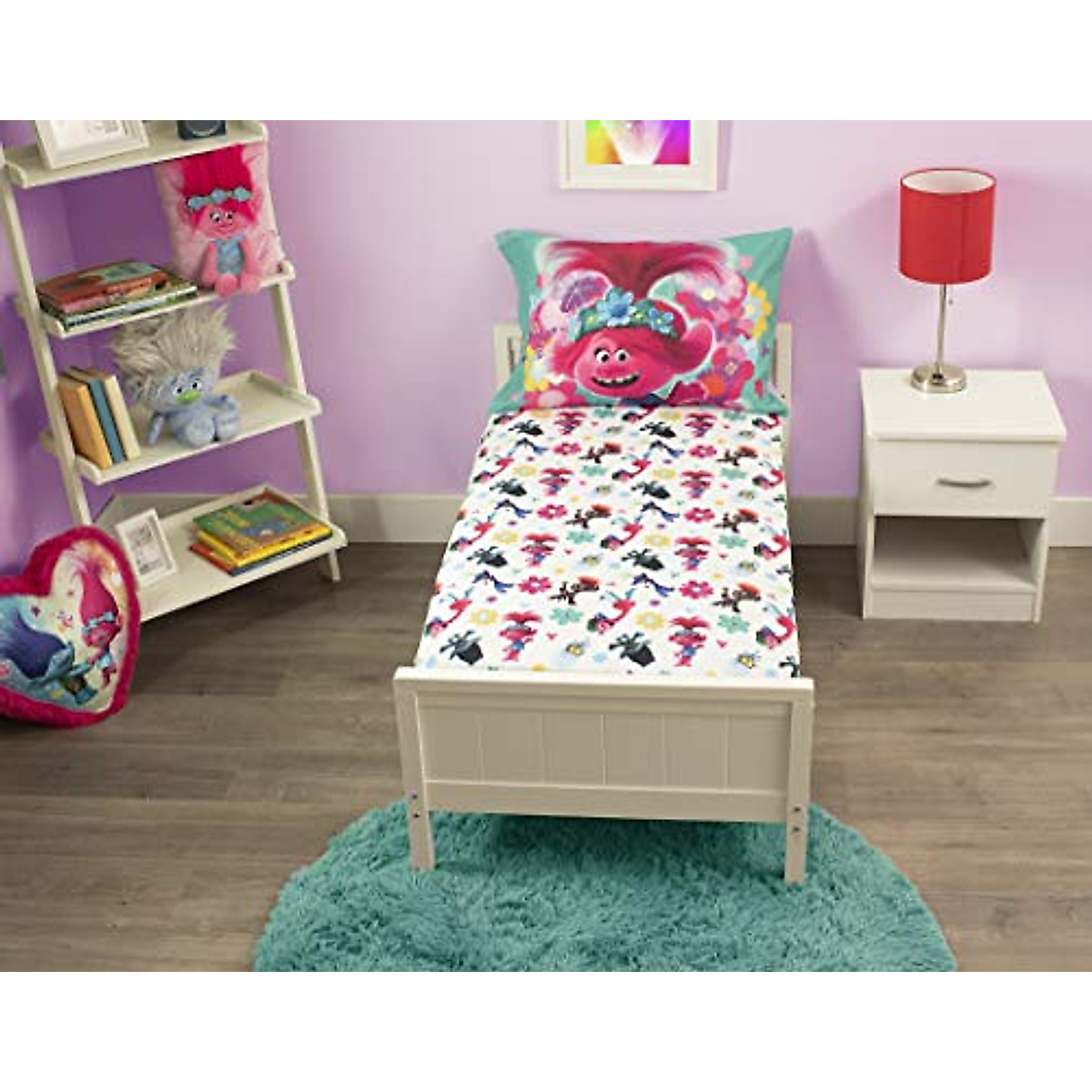 DreamWorks Trolls Troll Lotta Love Fitted Sheet & Pillow Case, Pink, Toddler (TRO263)