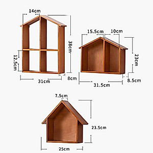 ULTNICE Wooden House- Shaped Wall Storage Shelf Rustic Wood Mounted Floating Shelves for Bedroom Living Room Home Office 25cm