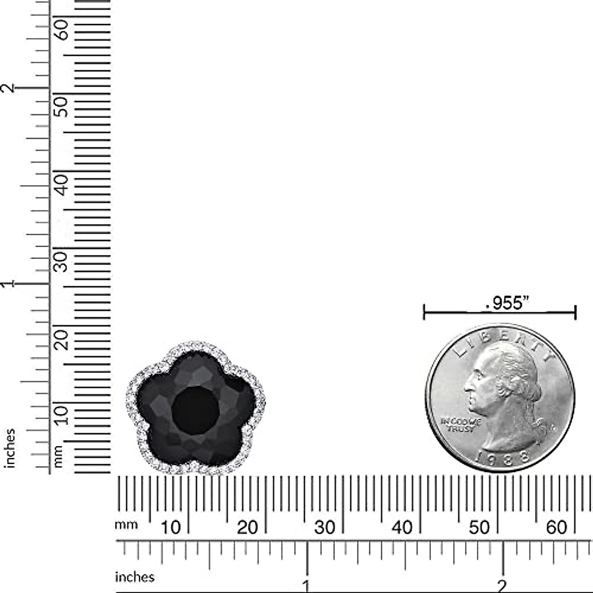 Lavari Jewelers Five Petal Flower Pendant Necklace for Women - Black Onyx & Cubic Zirconia in 925 Sterling Silver - 18 Inch Chain Necklace - Hypoallergenic Rhodium Plated - Spring Ring Clasp