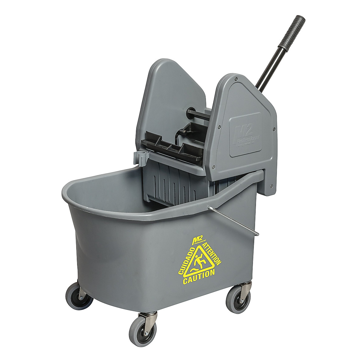 M2 Professional 32Qt/30L Grizzly Mop Bucket with Down-Press Wringer - Grey
